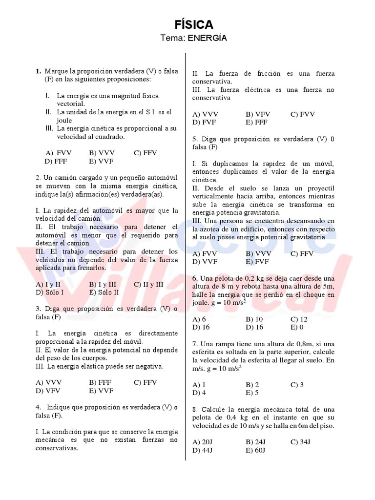 Propuestas y Cálculos sobre Energía Física | PDF | Energía cinética ...