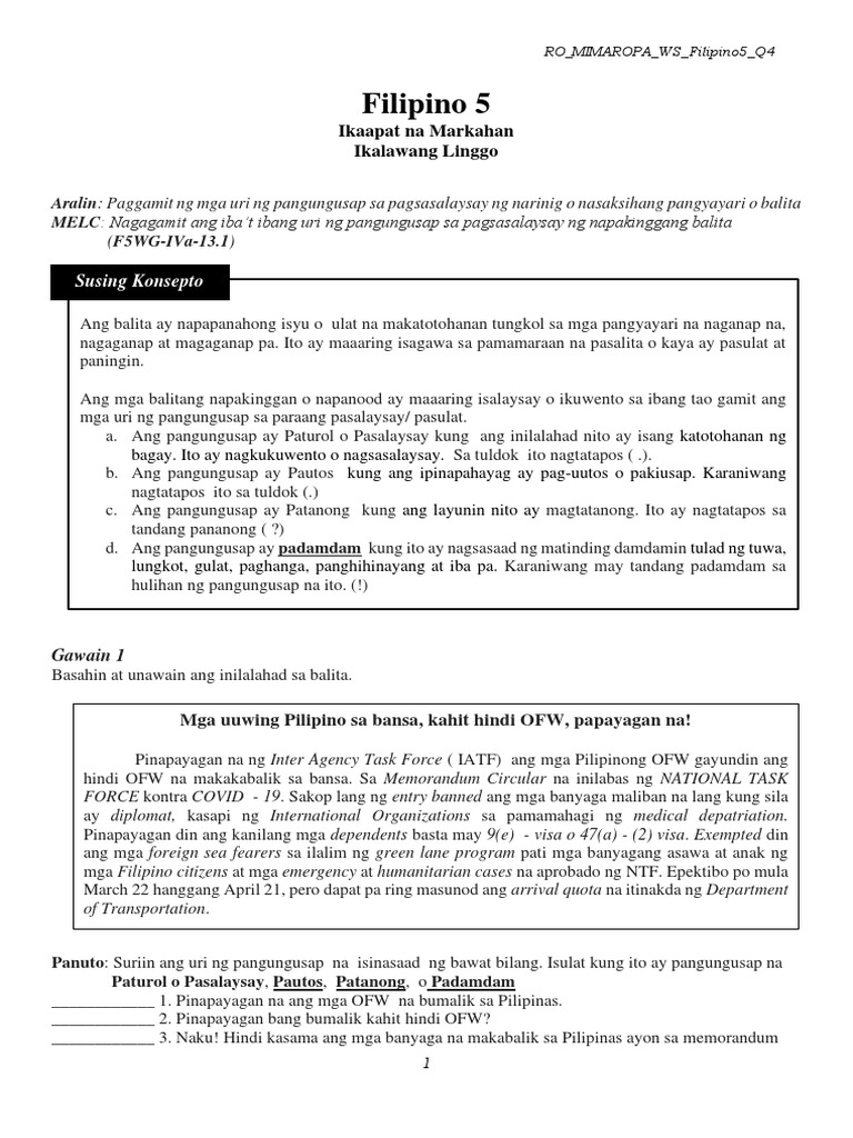 Q4 W2 Filipino | PDF