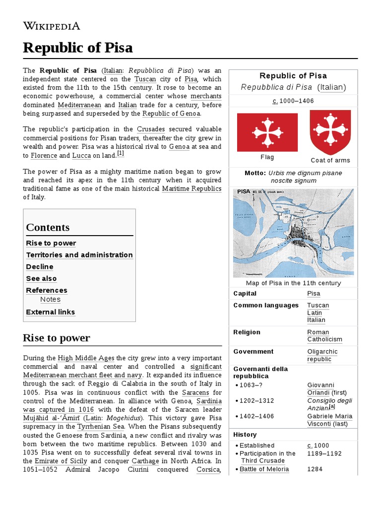 Republic of Pisa: Repubblica Di Pisa (Italian) | PDF