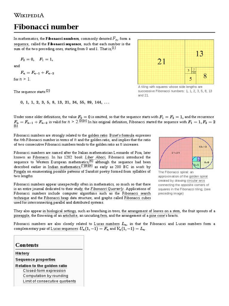 Fibonacci Number: History Sequence Properties Relation To The Golden ...