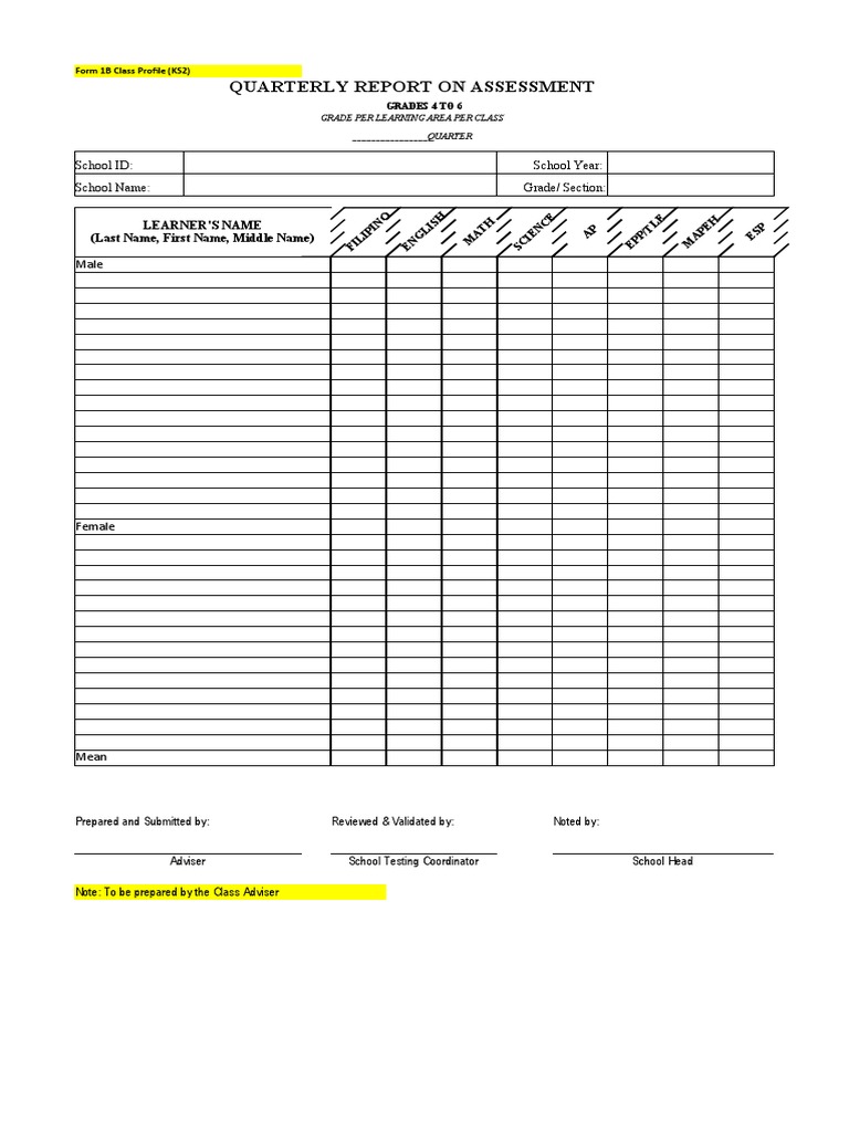 Qra Form Template Ks2 Grades 4 6 3rd Quarter 119464lnes | PDF | Human ...