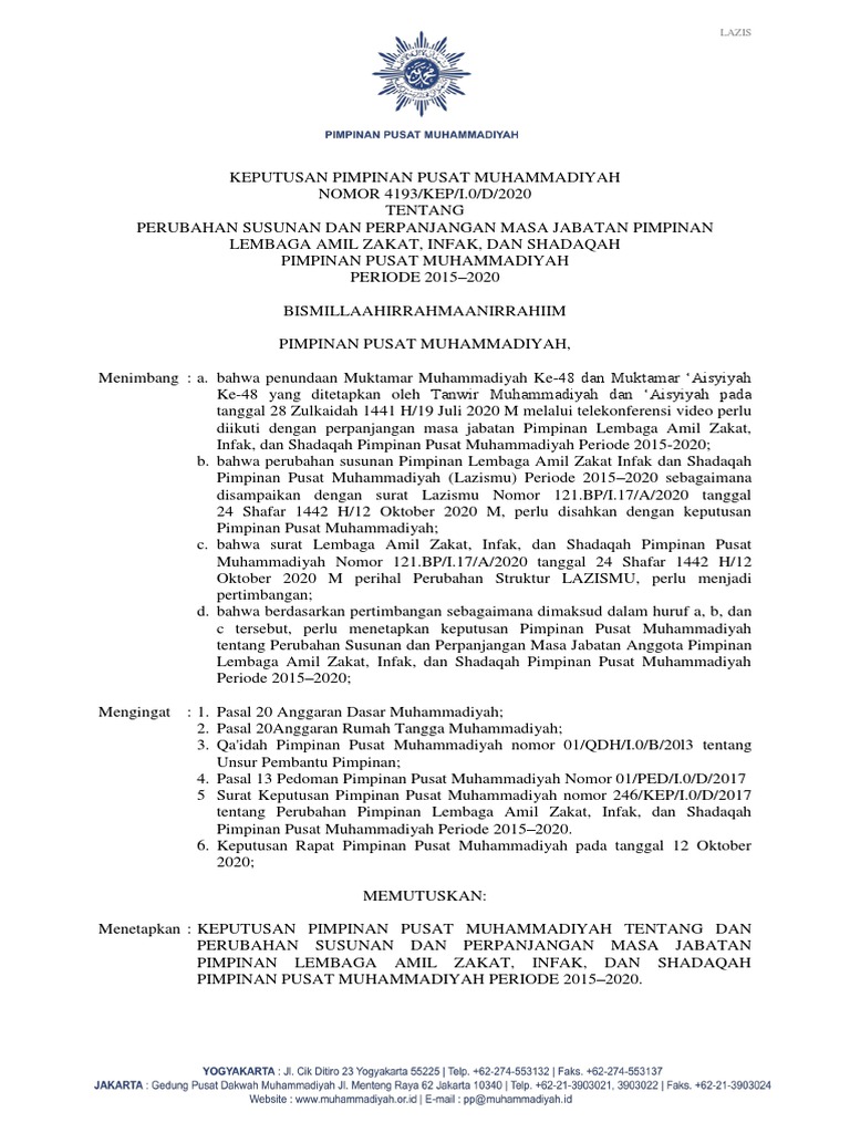 SK Lazismu PP Muhammadiyah 2015-2022 | PDF