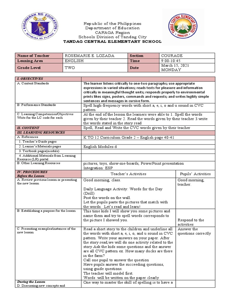 Cot - DLP - English 2 by Teacher Rosemarie E. Lozada | PDF | Question ...