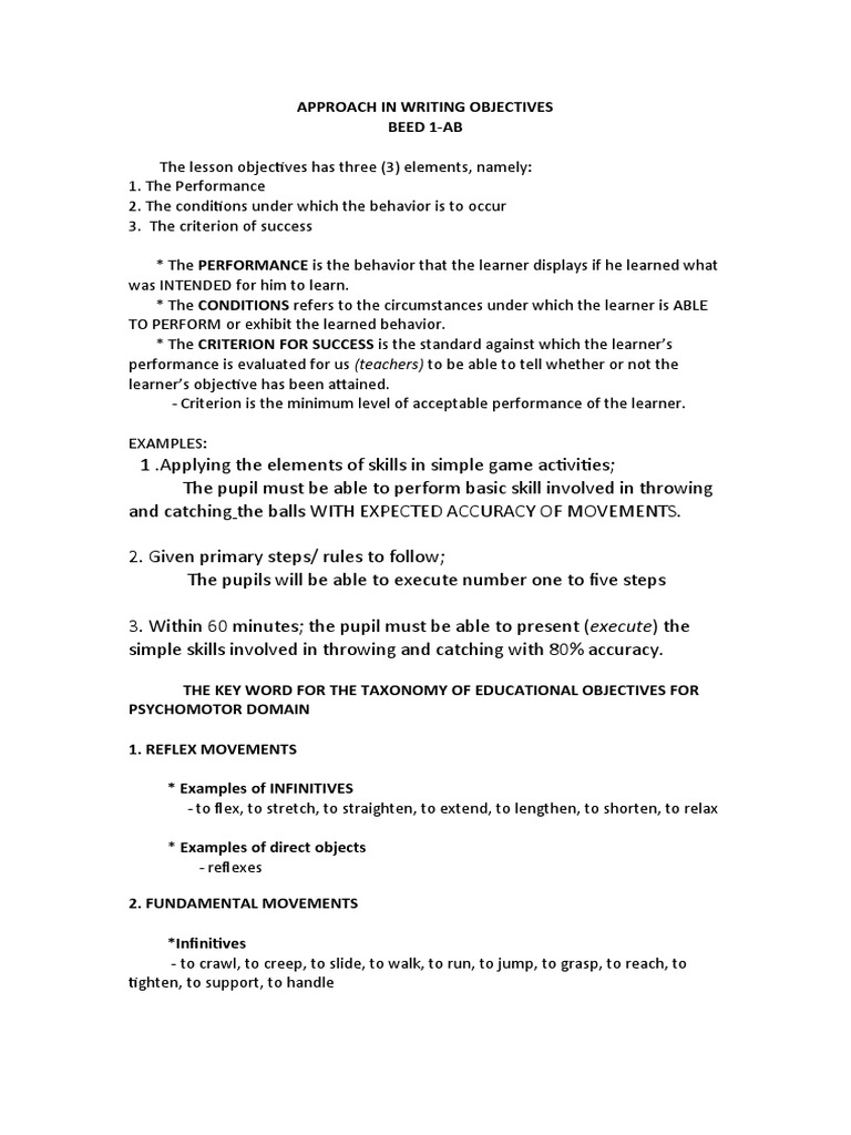 A Guide to Writing Effective Psychomotor Objectives for Lesson Planning ...