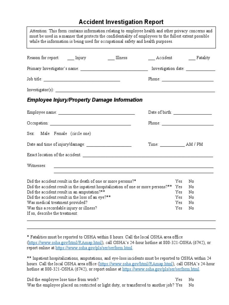 Accident Investigation Report Form 1 | PDF | Occupational Safety And ...
