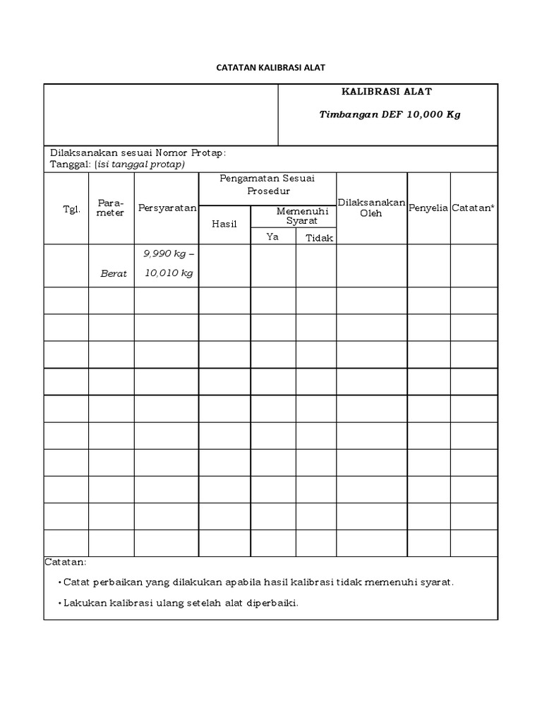 Catatan Kalibrasi Alat | PDF