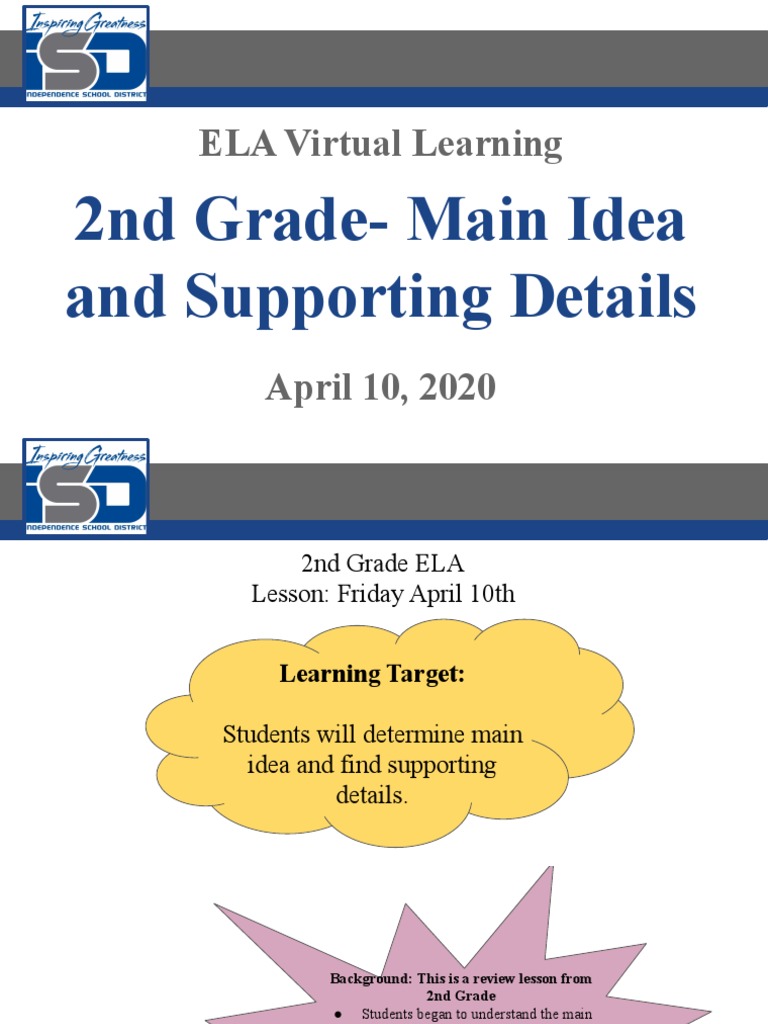 ELA Virtual Learning: 2nd Grade-Main Idea and Supporting Details | PDF ...