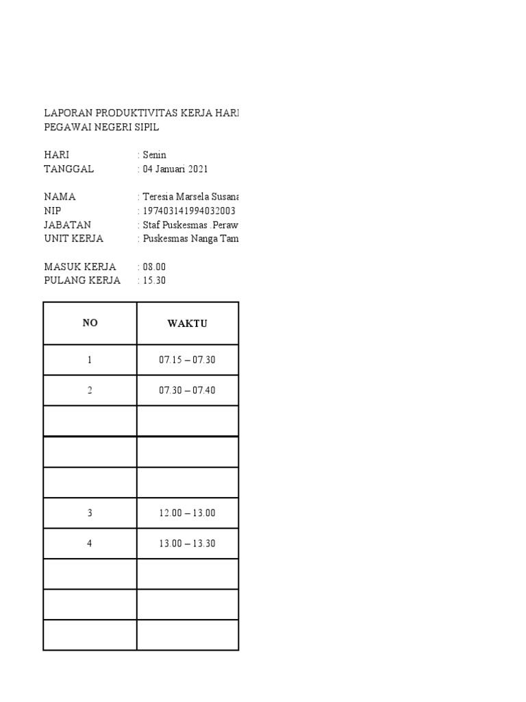 Format Laporan Aktivitas Harian | PDF