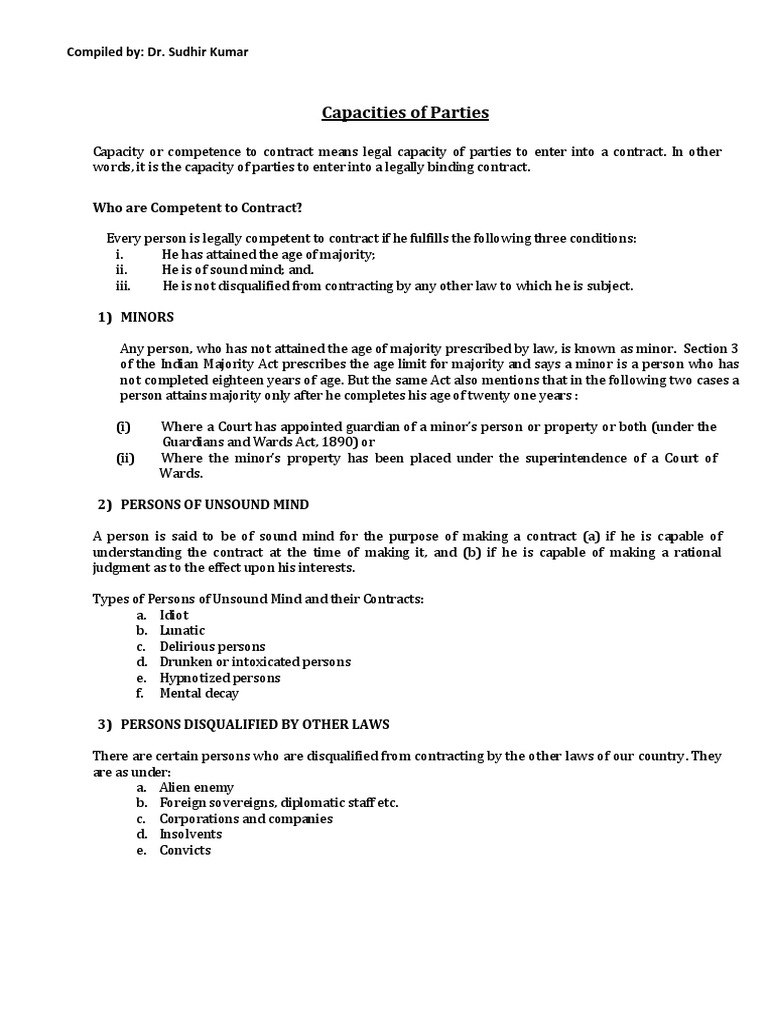 Capacity of Parties and Free Consent | PDF | Law Of Agency ...
