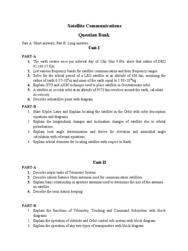 Satellite Communications - Imp Questions - 5 Units | PDF | Communications Satellite | Broadcast ...