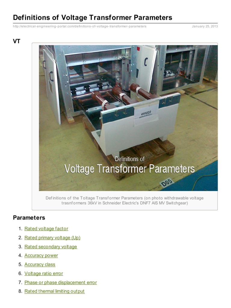 Definitions of Voltage Transformer Parameters | PDF