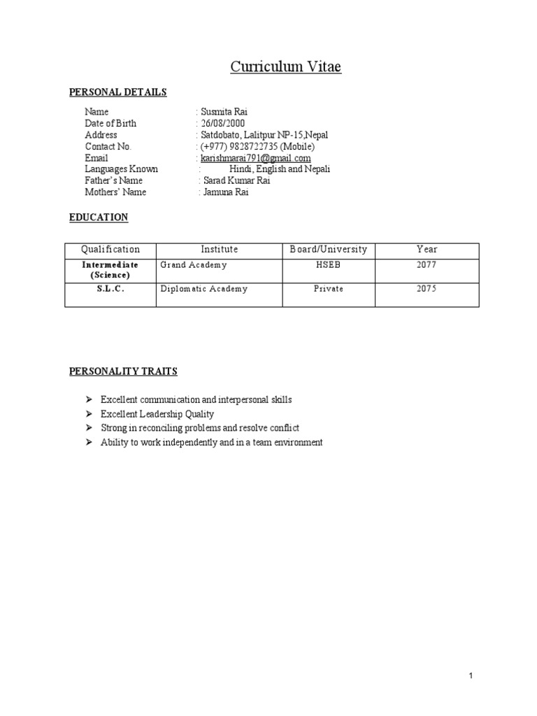 CV Karishma Rai | PDF