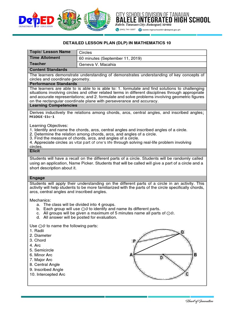 Detailed Lesson Plan (DLP) in Mathematics 10 Topic/ Lesson Name Time ...