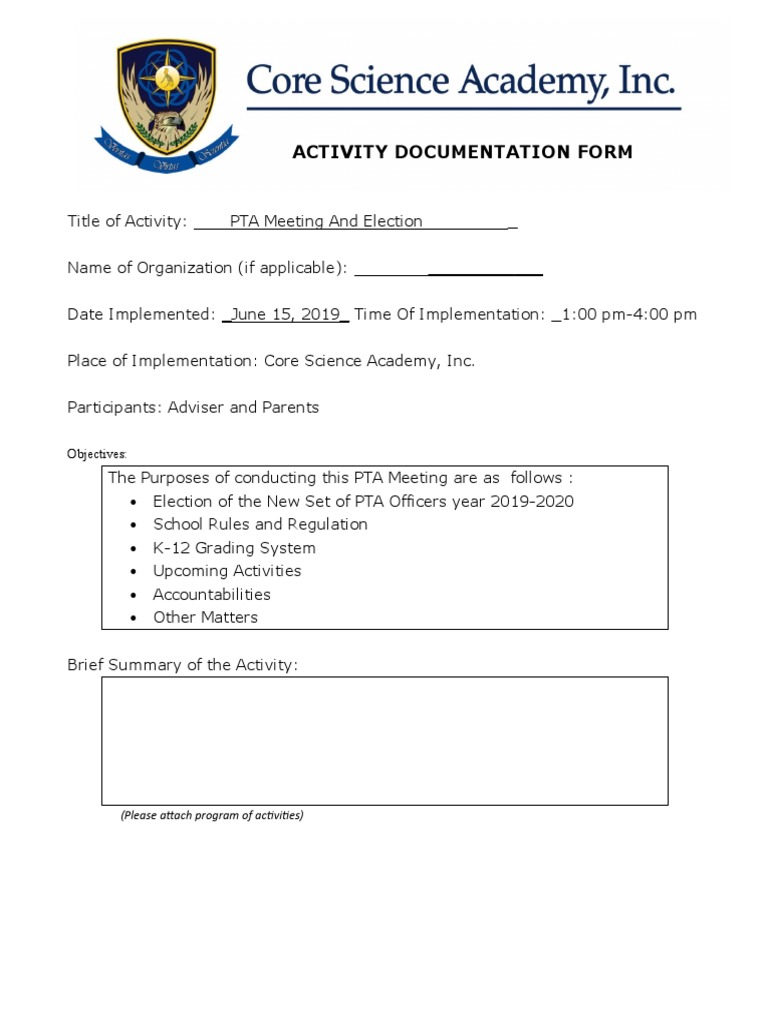 PTA Meeting Documentation 1 | PDF