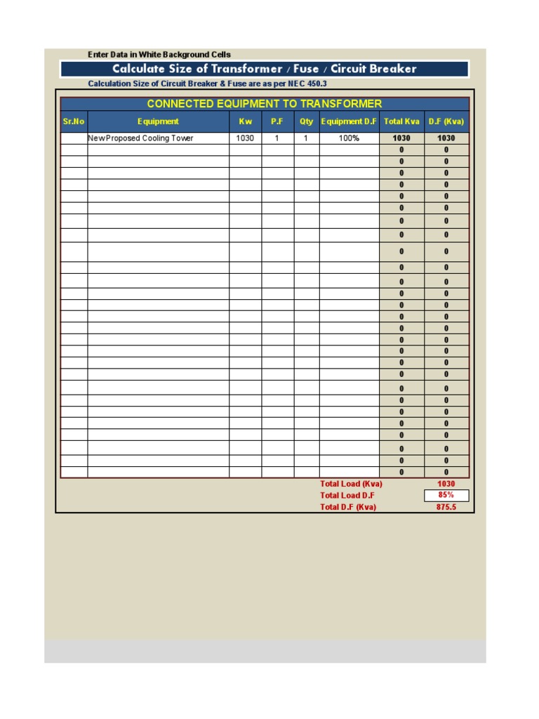 Fuse Sizing Chart For Transformers Calculate Size Of Transfo