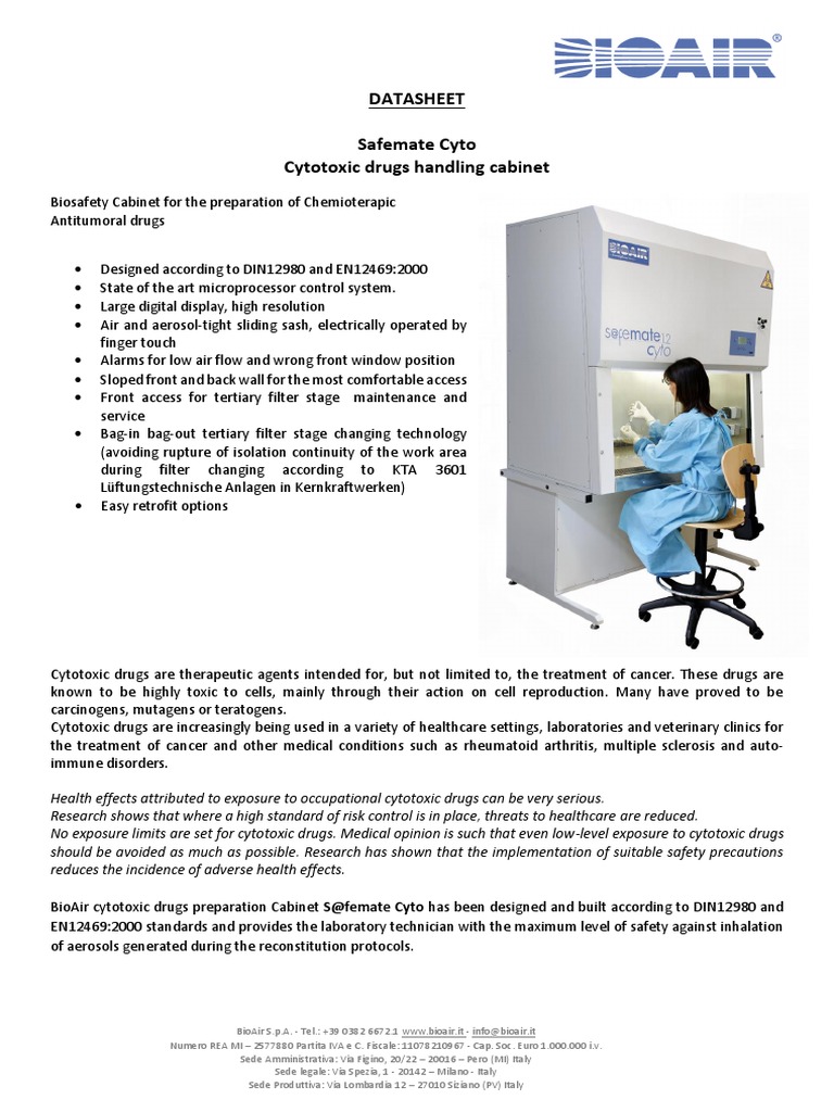 Safemate Cyto Cabinet Specifications | PDF | Chemotherapy | Nature
