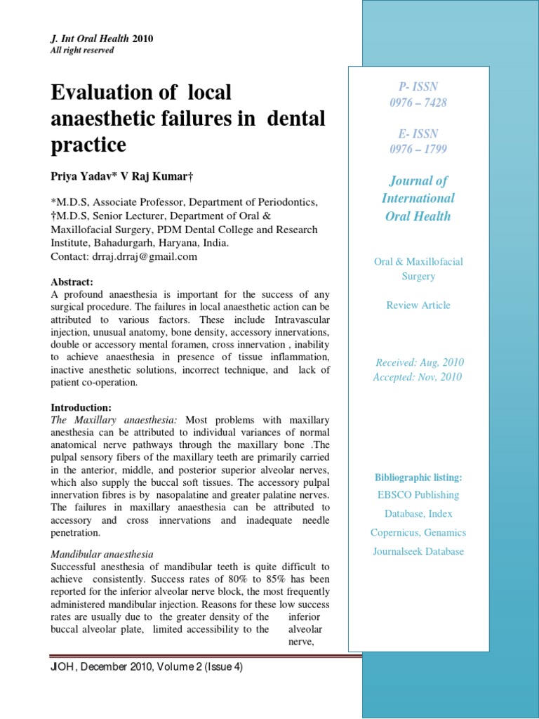 Evaluation of Local Anaesthetic Failures in Dental Practice | PDF ...
