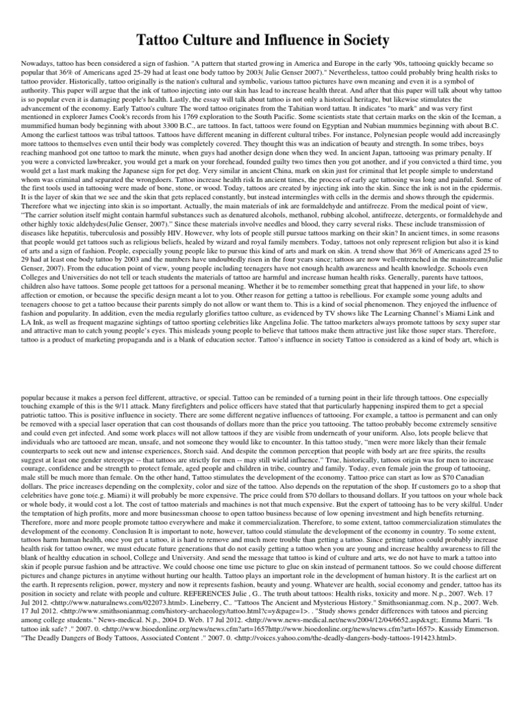 Tattoo Culture and Influence in Society | PDF | Tattoo | Skin