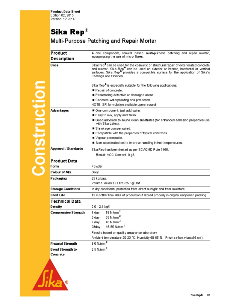 Sika Rep: Multi-Purpose Patching and Repair Mortar | PDF | Concrete ...