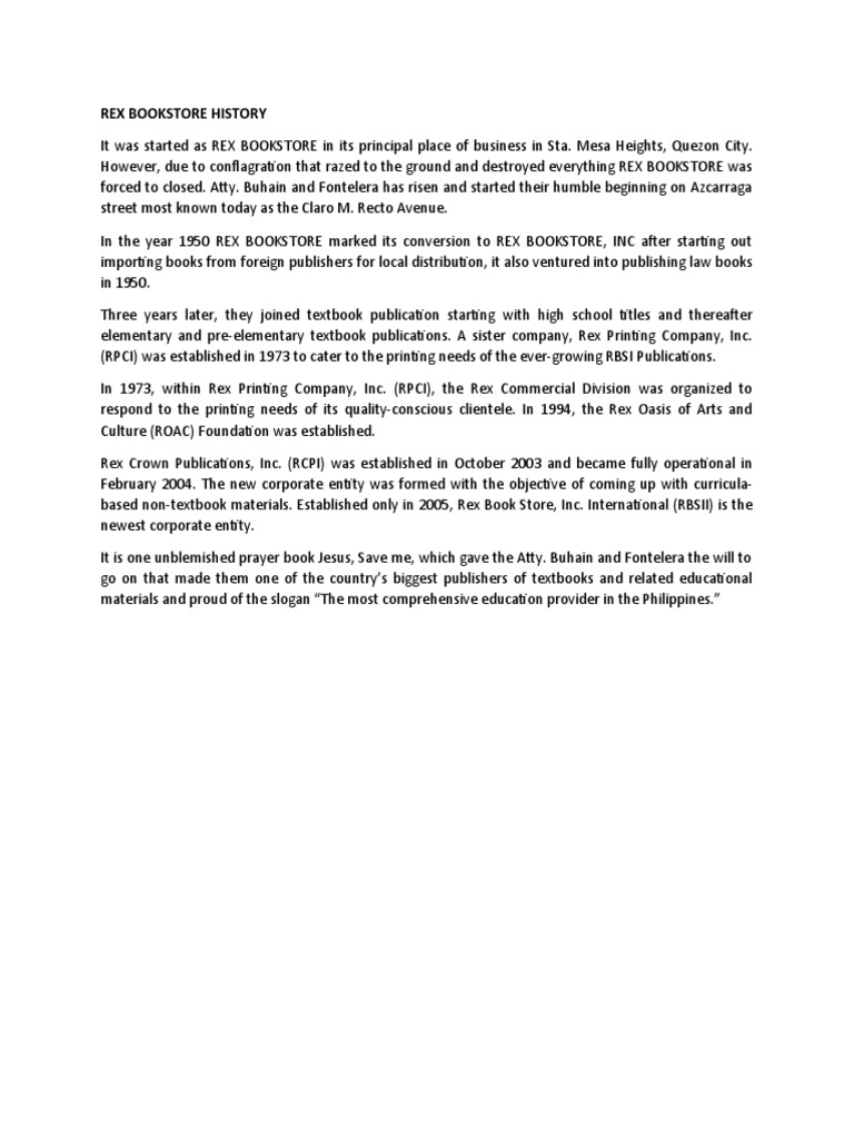 Rex Bookstore History | PDF | Classics