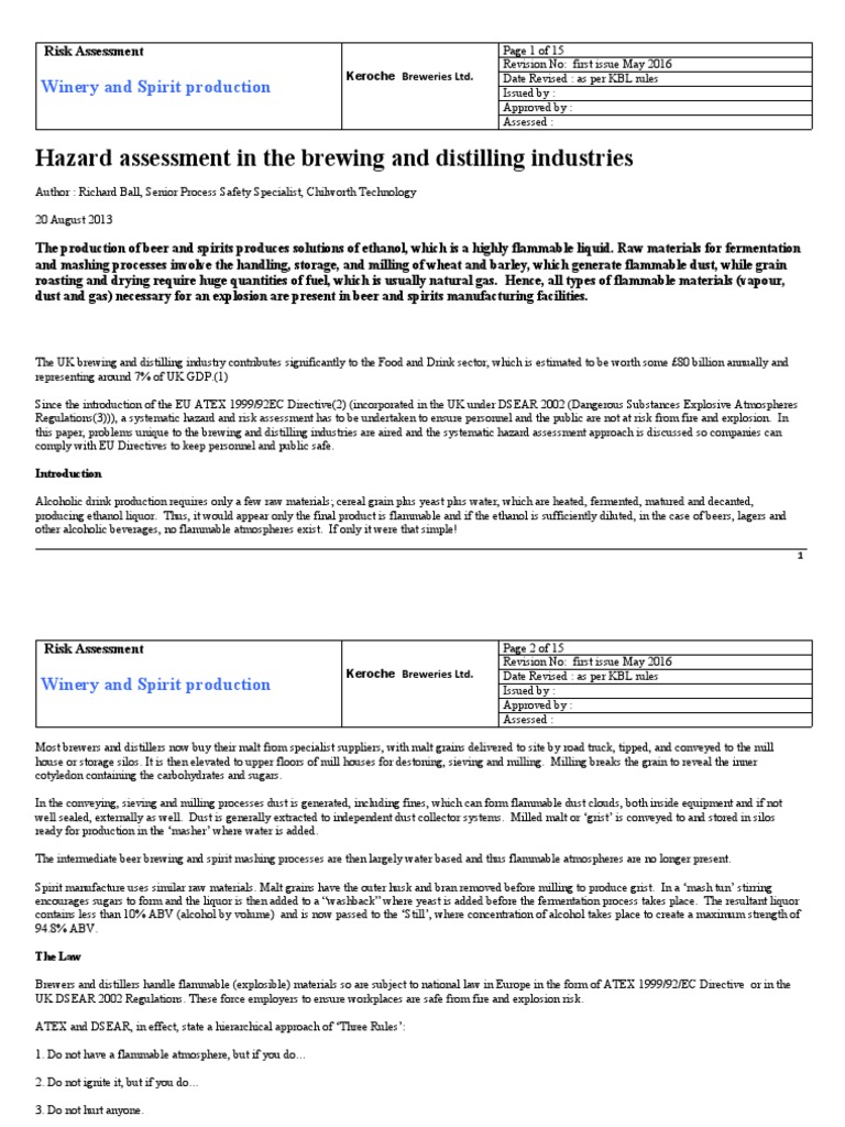 Beer and Spirits Production Risk Assessment | PDF | Brewing | Beer