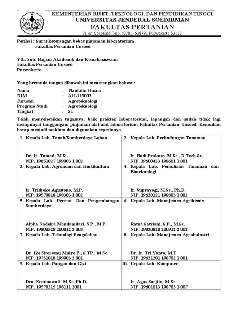 Surat Bebas Lab | PDF