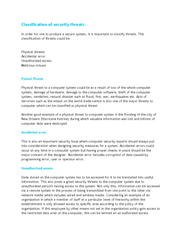 Security Threats Classification Guide | PDF | Business | Computers