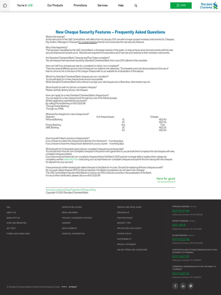 FAQ - Cheque Security Features - Standard Chartered UAE | PDF | Cheque ...