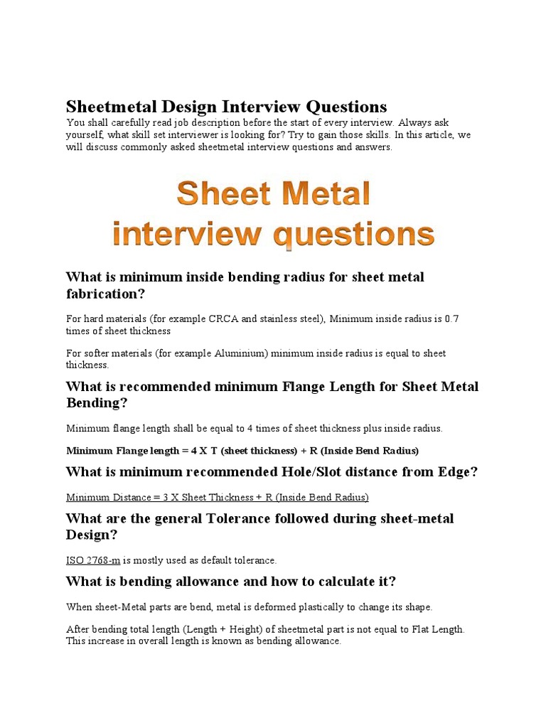 Essential Sheet Metal Design Interview Questions and Answers | PDF ...