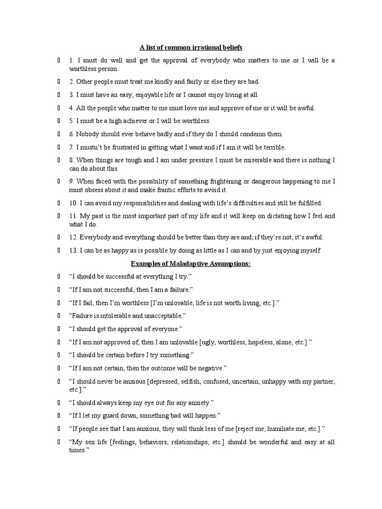 Lists of Irrational Thought | PDF | Anxiety | Applied Psychology