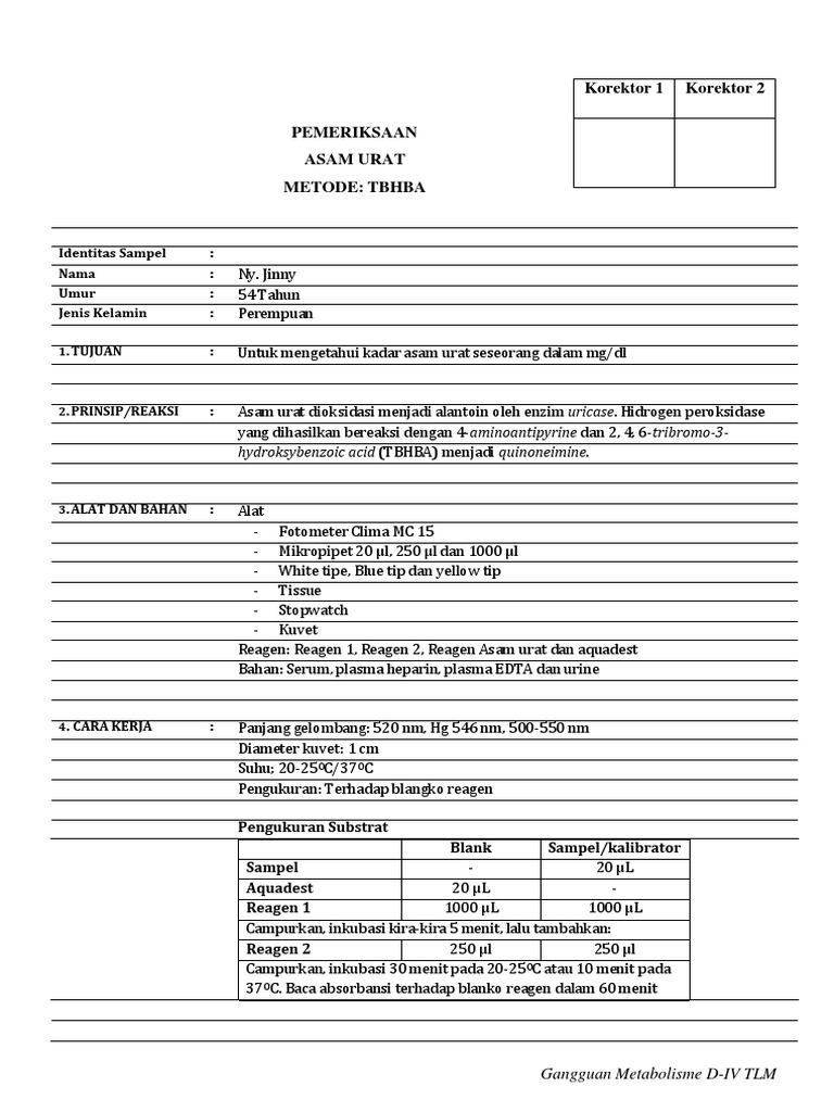 Pemeriksaan ASAM URAT Metode TBHBA | PDF