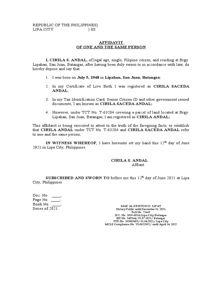 Affidavit One and The SAme | PDF