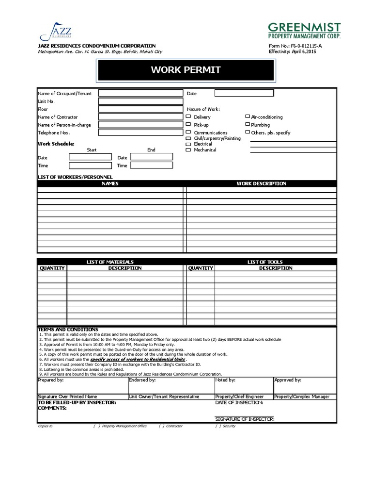 Work Permit | PDF | General Contractor | Real Estate Law