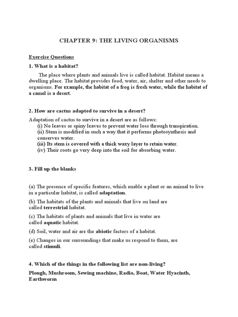 Grade 6 Chapter 9 Q & A | PDF | Habitat | Desert