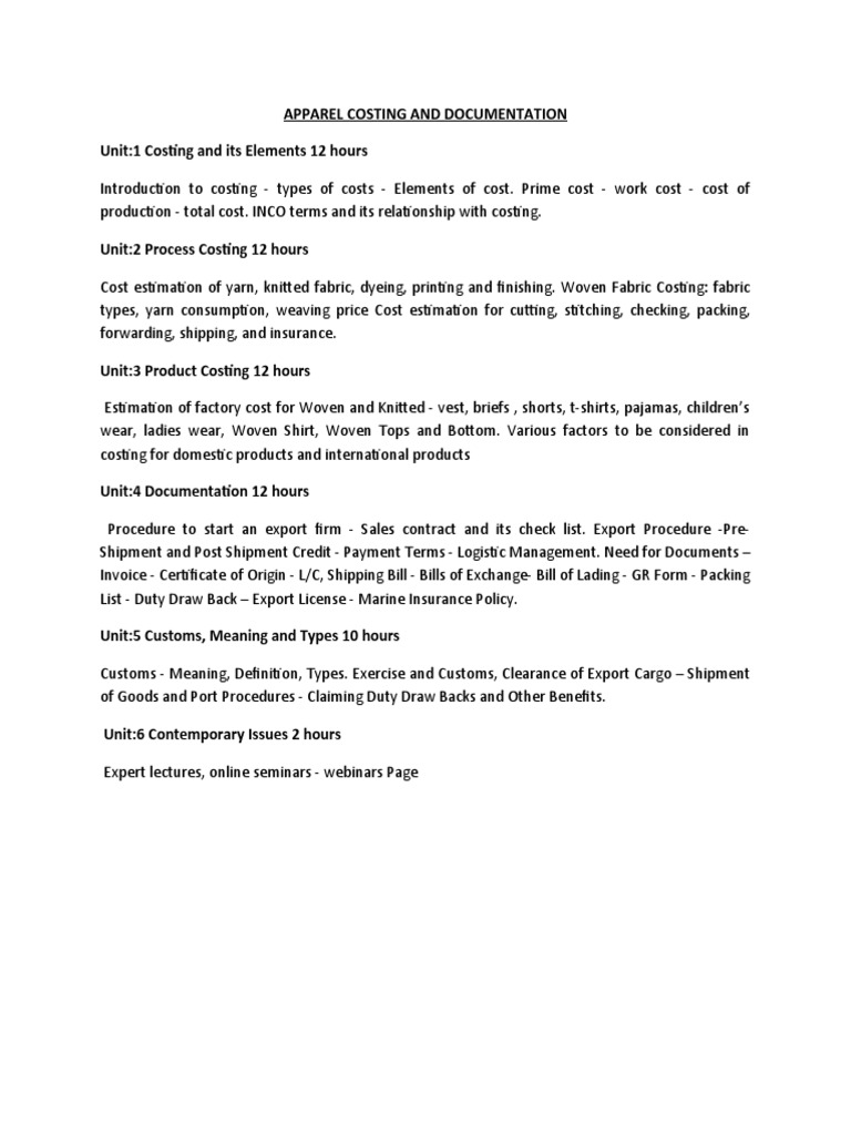 Apparel Costing and Documentation | PDF