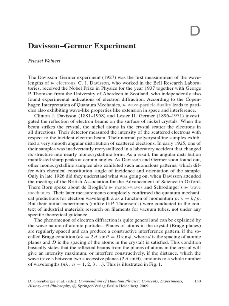 Davisson-Germer Electron Diffraction Experiment | PDF | Electron ...