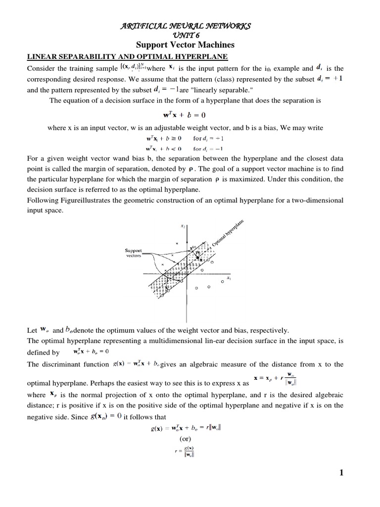 Support Vector Machines Optimal Hyperplane Linear Separability | PDF | Support Vector Machine ...