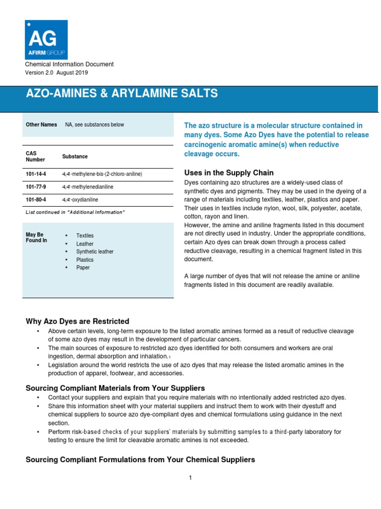 Azo-Amines & Arylamine Salts: Uses in The Supply Chain | PDF | Dye ...