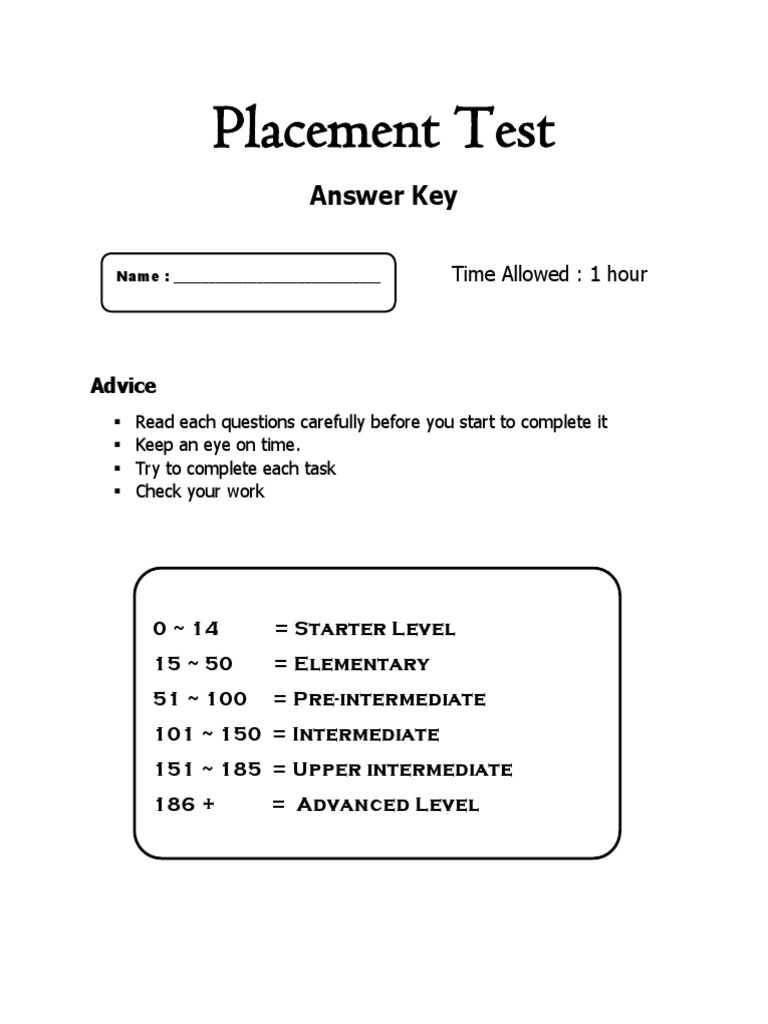 Placement Test Answer Key | PDF