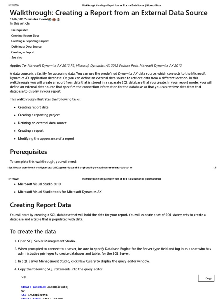 Creating A Report From An External Data Source Pdf Databases Sql 8545