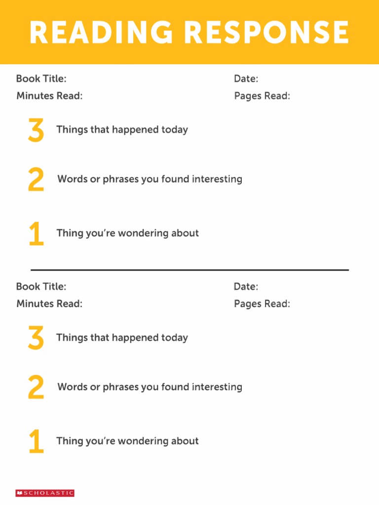 3 2 1 Reading Response Printable | PDF