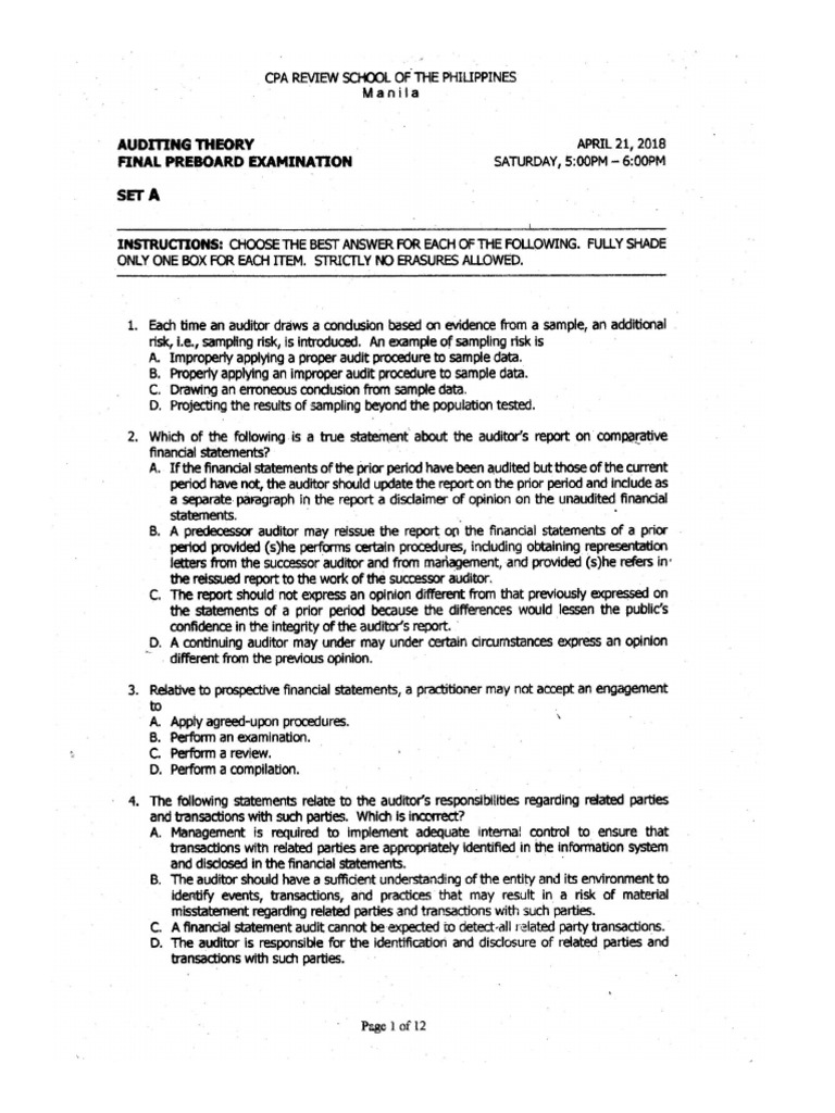 Cpar Aud Theo 1 Final Preboard May 2018 | PDF