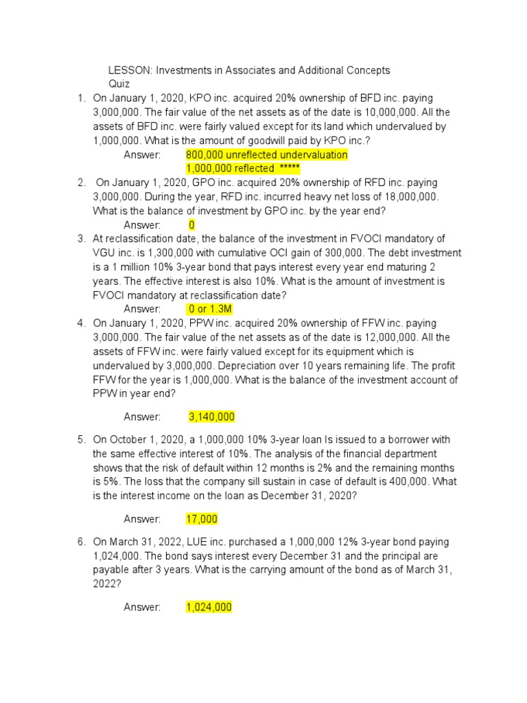 Investments in Associates Quiz | PDF | Stocks | Investing