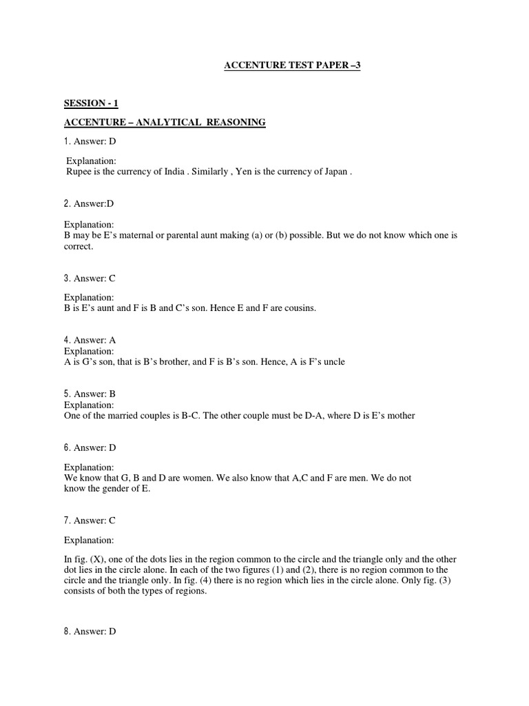 Accenture Test Paper - 3 Answer With Explanation | PDF | Teaching ...