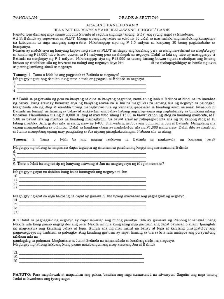 4th Quarter Grade 9 LAS WEEK 2 | PDF