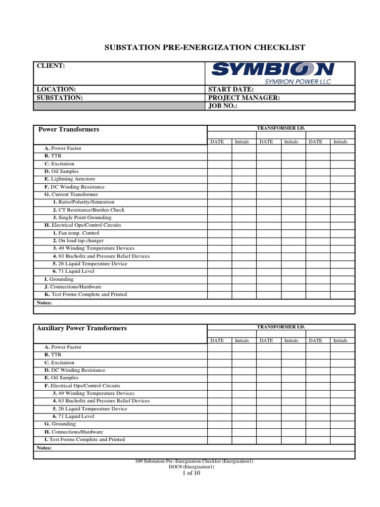 109 Substation Pre Energization Checklist Energization1 | Download Free ...