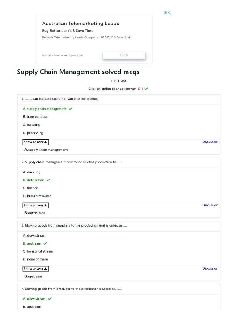 Supply Chain Management Solved Mcq's and PDF Download Set-1 | PDF