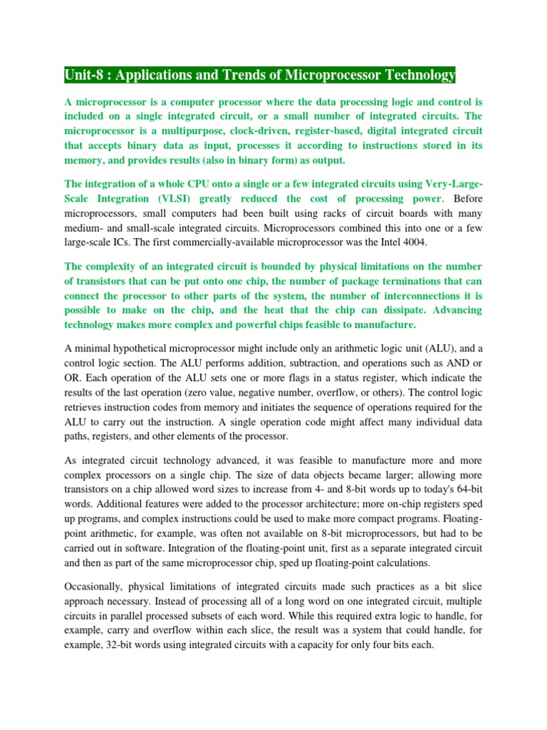 Unit-8: Applications and Trends of Microprocessor Technology | PDF ...