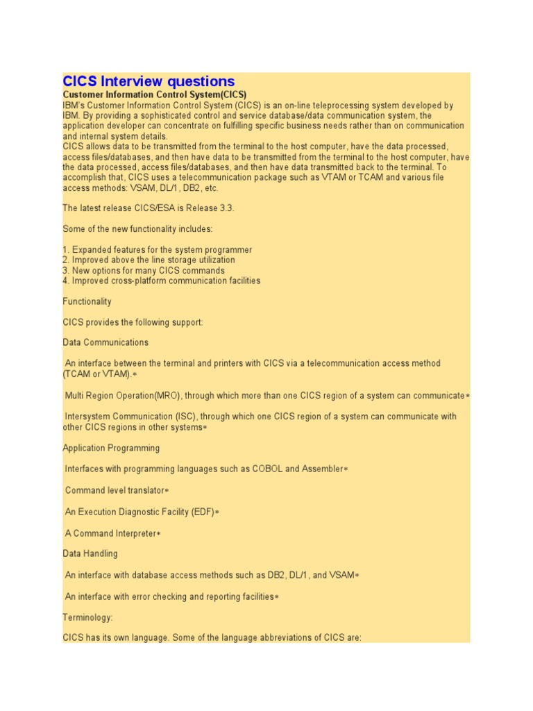 Cics Interview Questions Customer Information Control System Cics Pdf Databases 