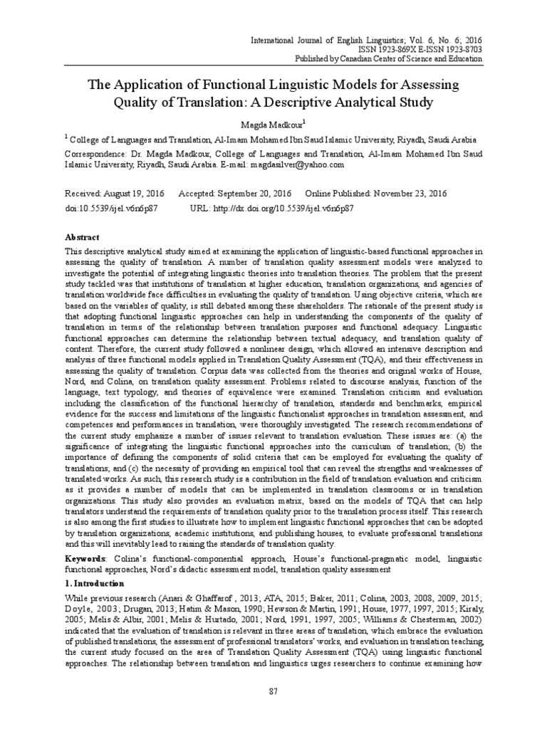 The Application of Functional Linguistic Models Fo | PDF | Translations ...